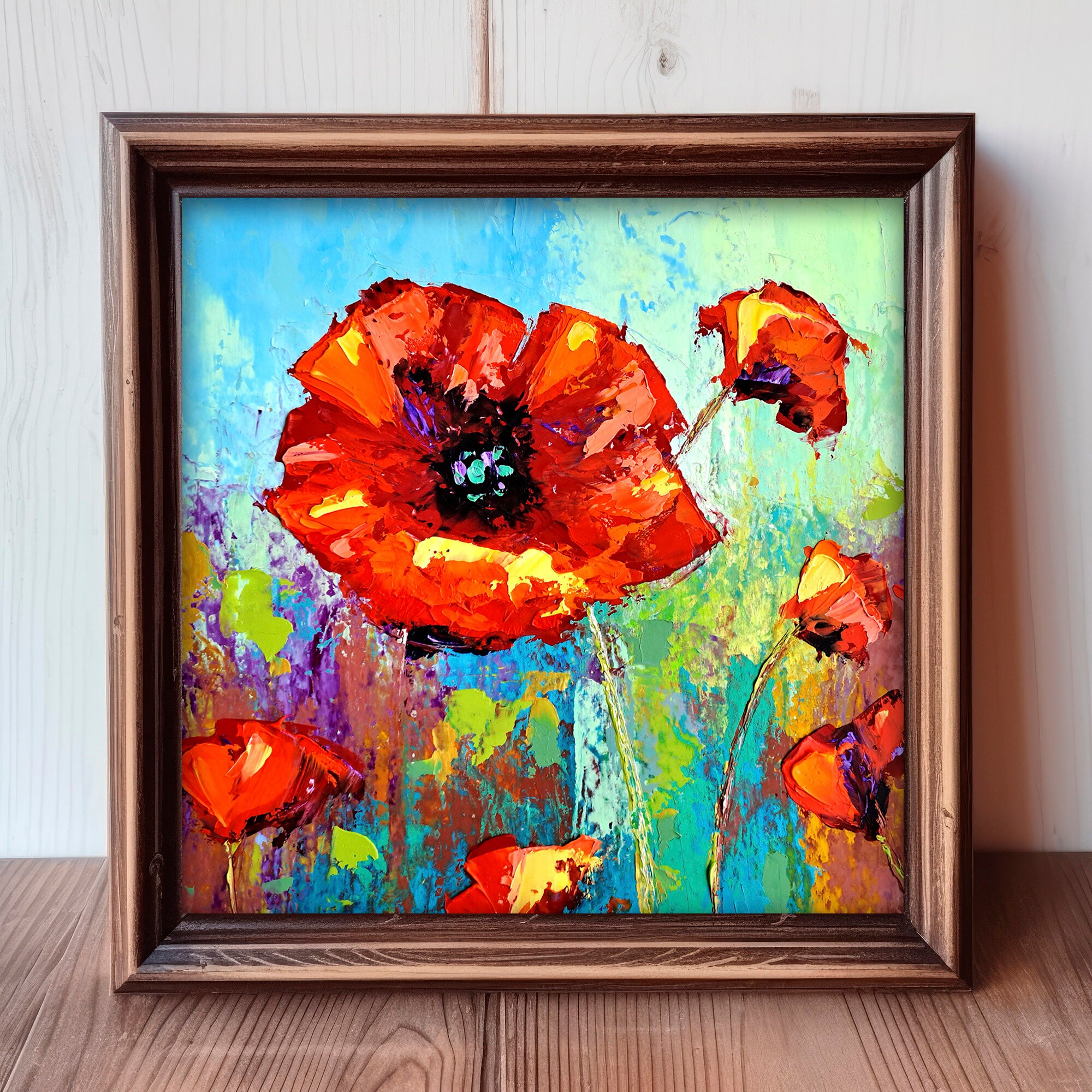 Red Poppy Oil Painting: Floral Impasto Meadow Art (10x10 Inches) - Etsy