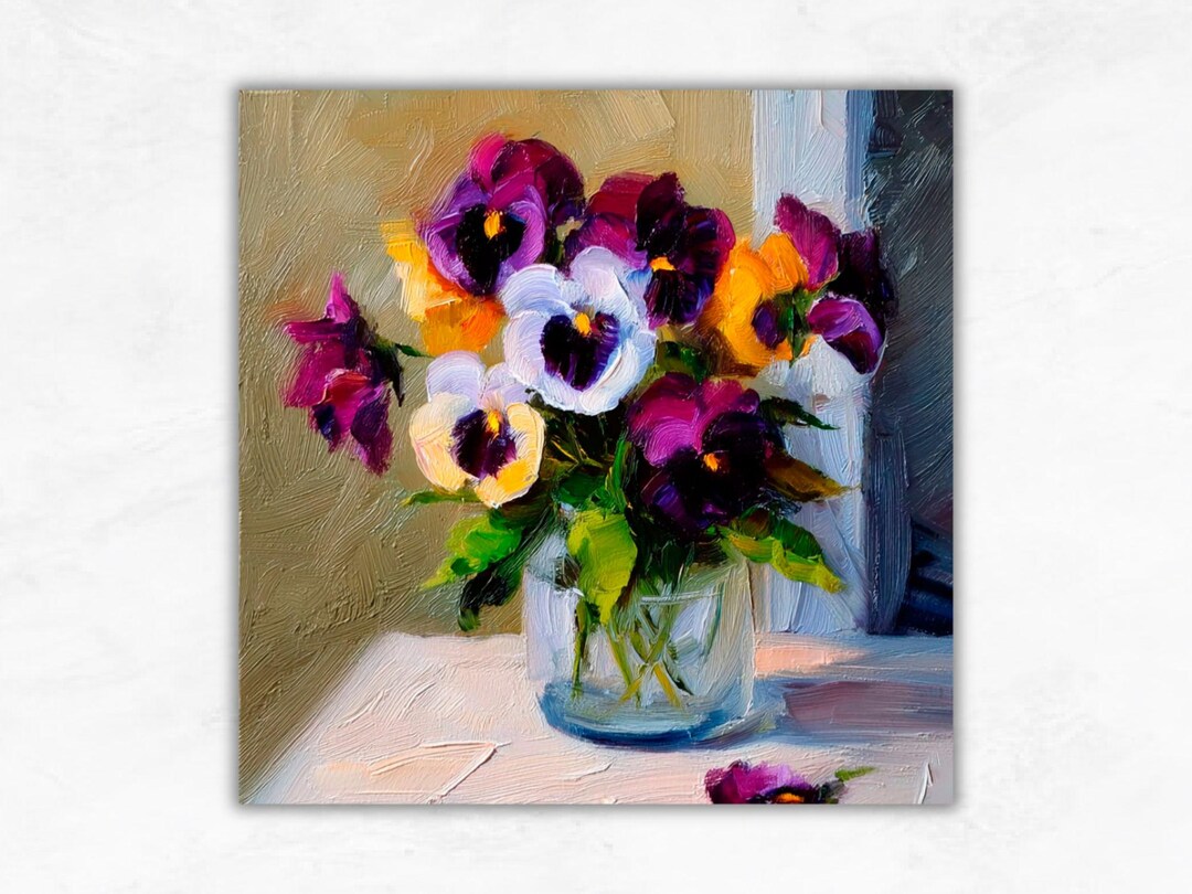 Pansy Flower Oil Painting: Still Life Floral Art, 20x20 Original - Etsy