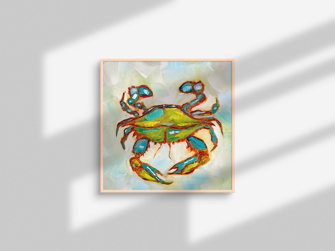 Blue Crab Oil Painting: Original Sea Animal Artwork, 10x10 - Etsy