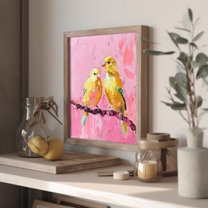 Yellow Canary Painting Bird Original Fine Art Couple Animals Wall Art ...