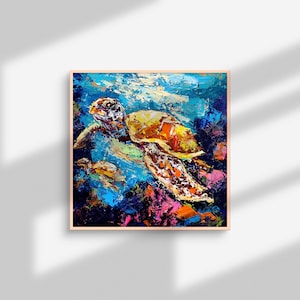 Turtle Oil Painting Sea Animals Original Art Fish Impasto Painting ...