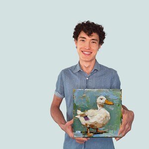 White Duck Painting on Canvas Farm Birds Original Canvas Fine Art ...