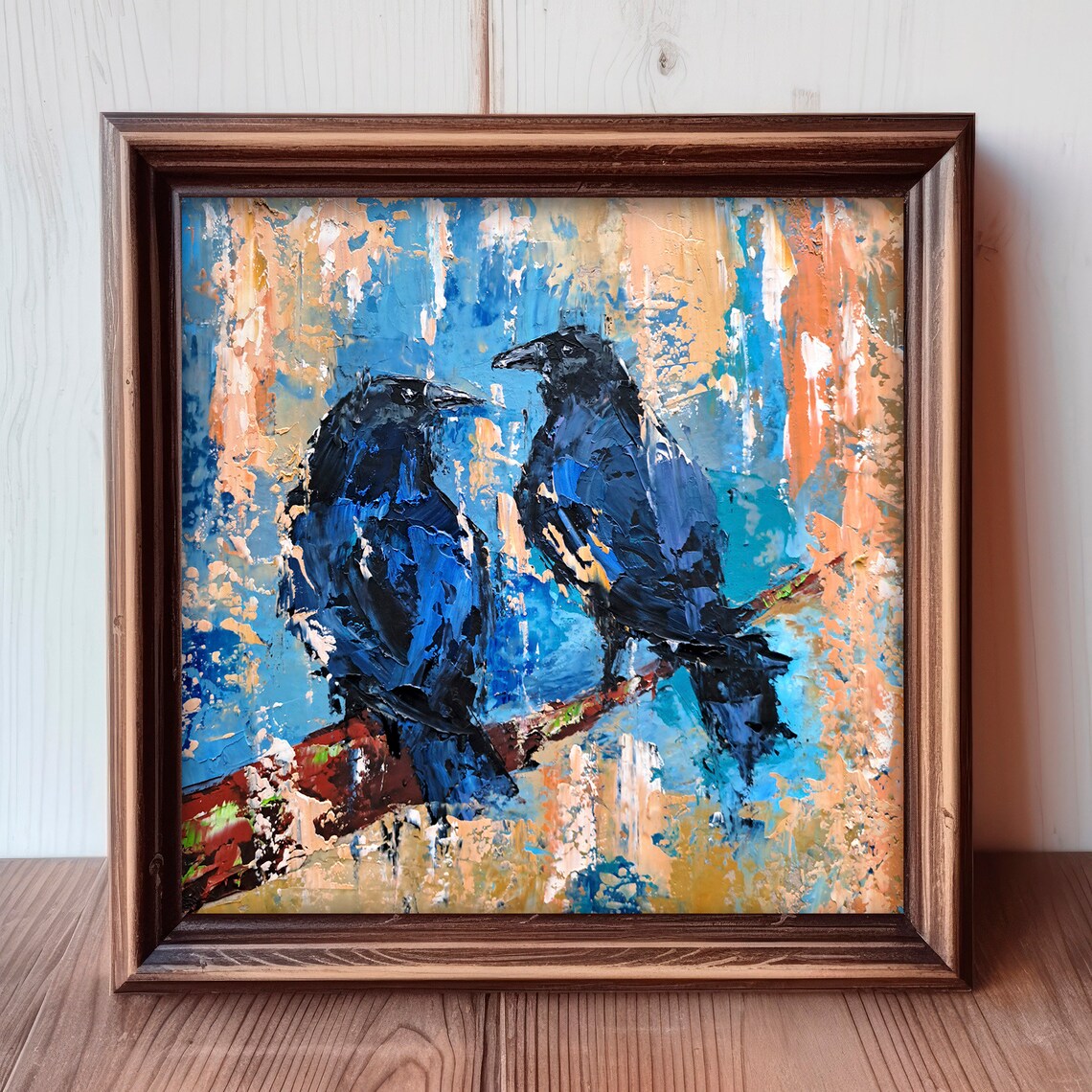 Black Ravens Oil Painting: Couple of Crows, Original Bird Art - Etsy