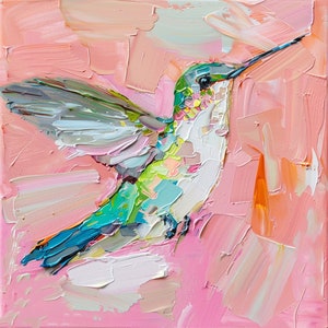 Hummingbird Oil Fine Painting Birds Impasto Original Art Animals ...