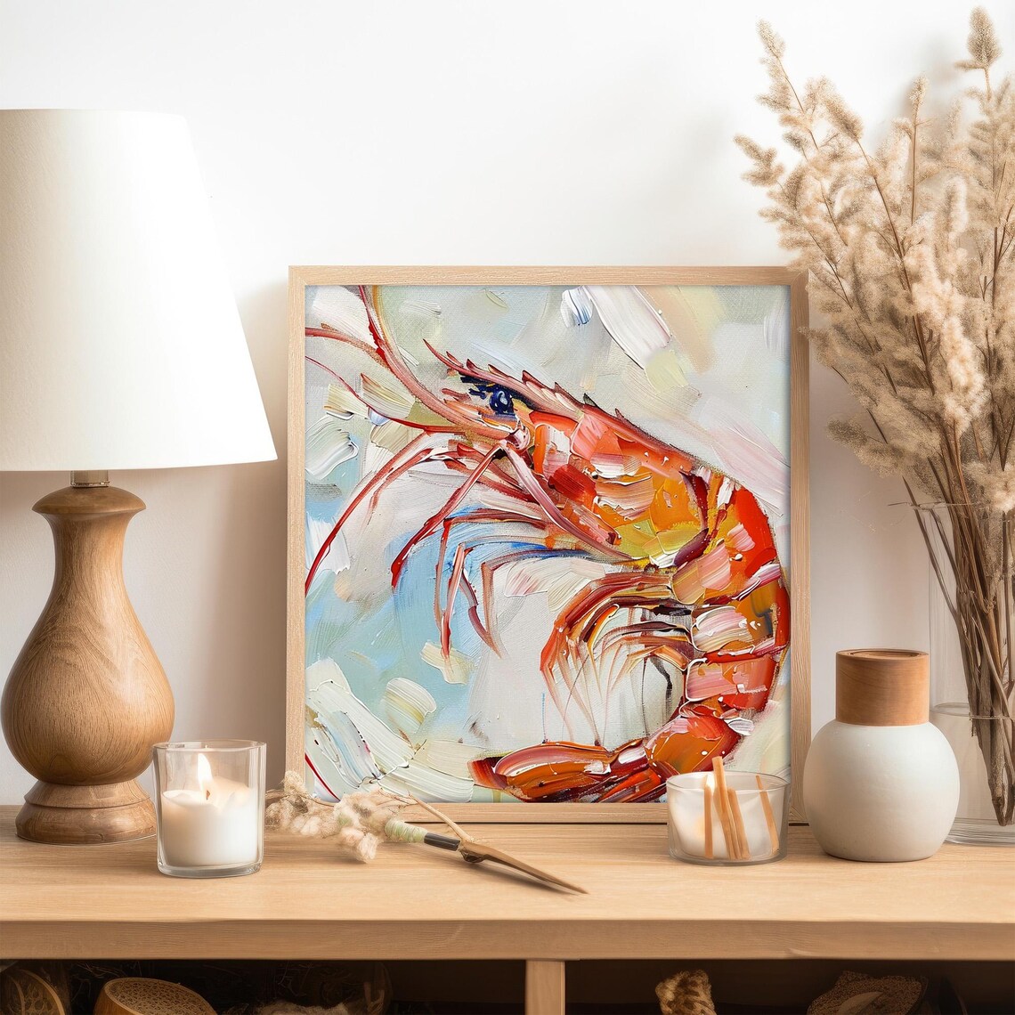 Shrimp Canvas Painting Fish Original Canvas Fine Art Animal Artwork ...