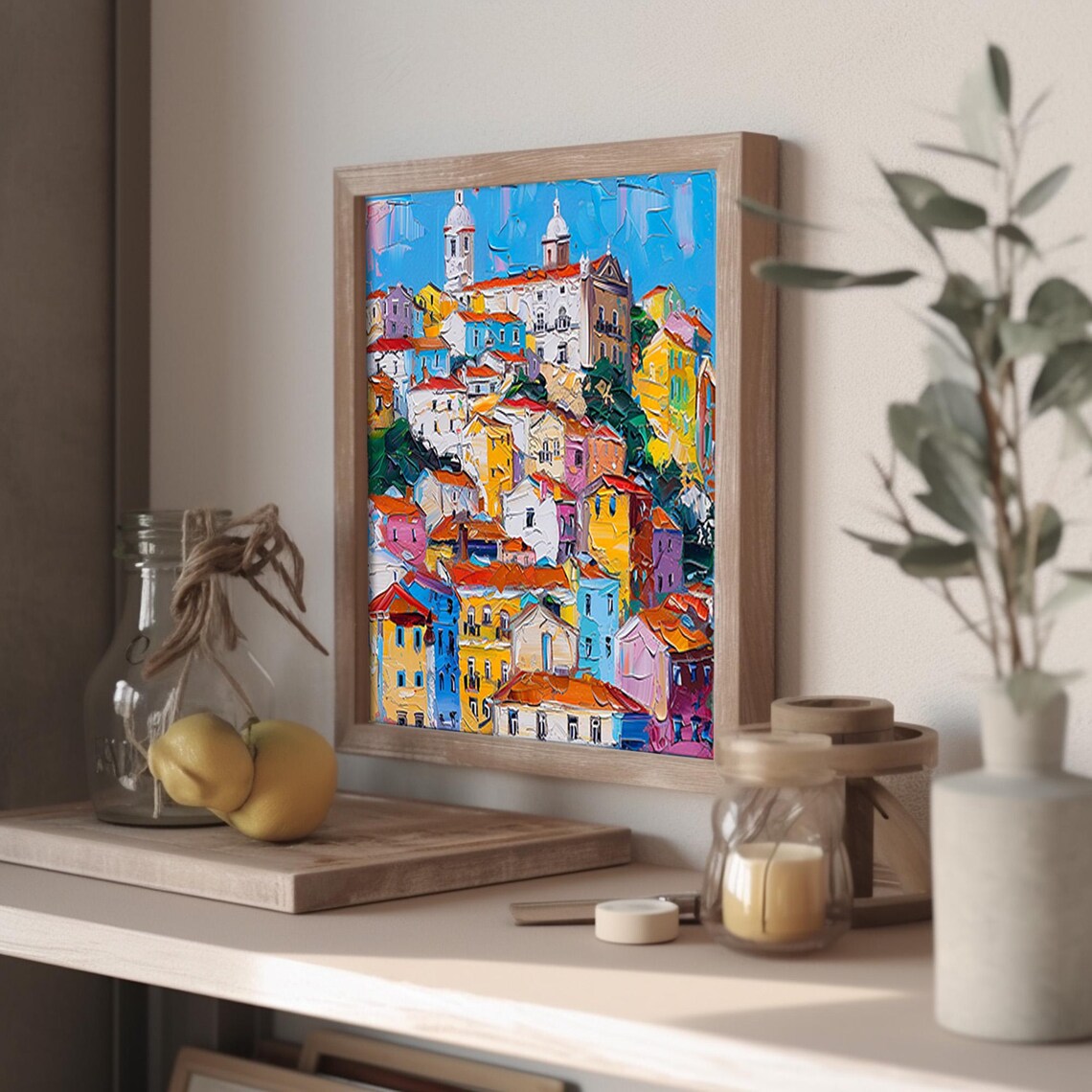 Lisbon Cityscape Painting: Portugal Impasto Canvas Art (20x20 In) - Etsy