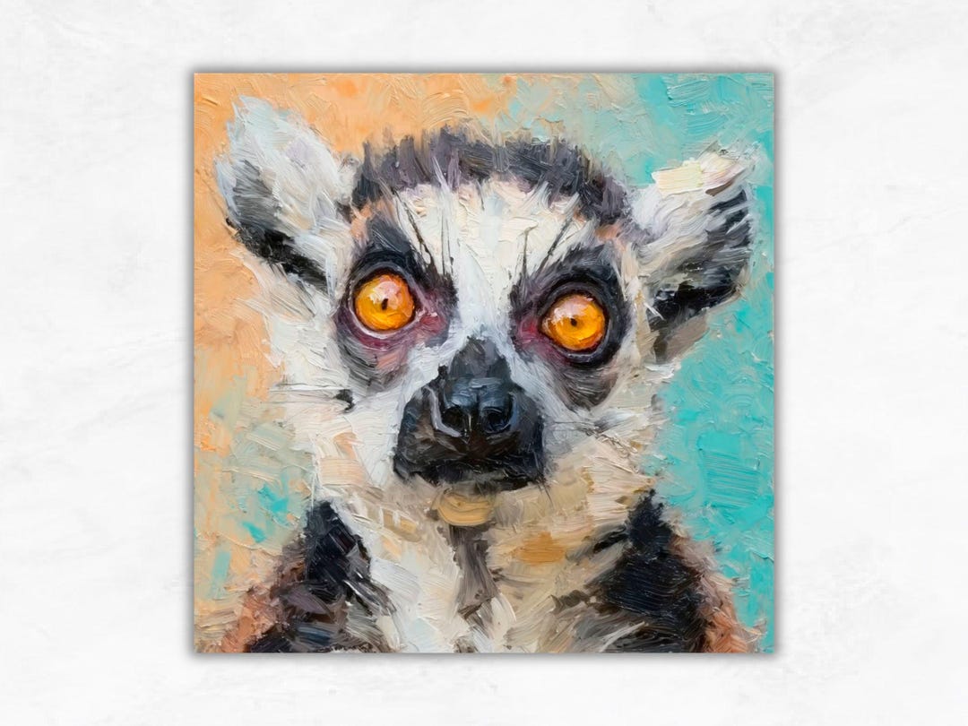 Lemur Oil Painting Animal Impasto Wall Art Wildlife Portrait Texture ...