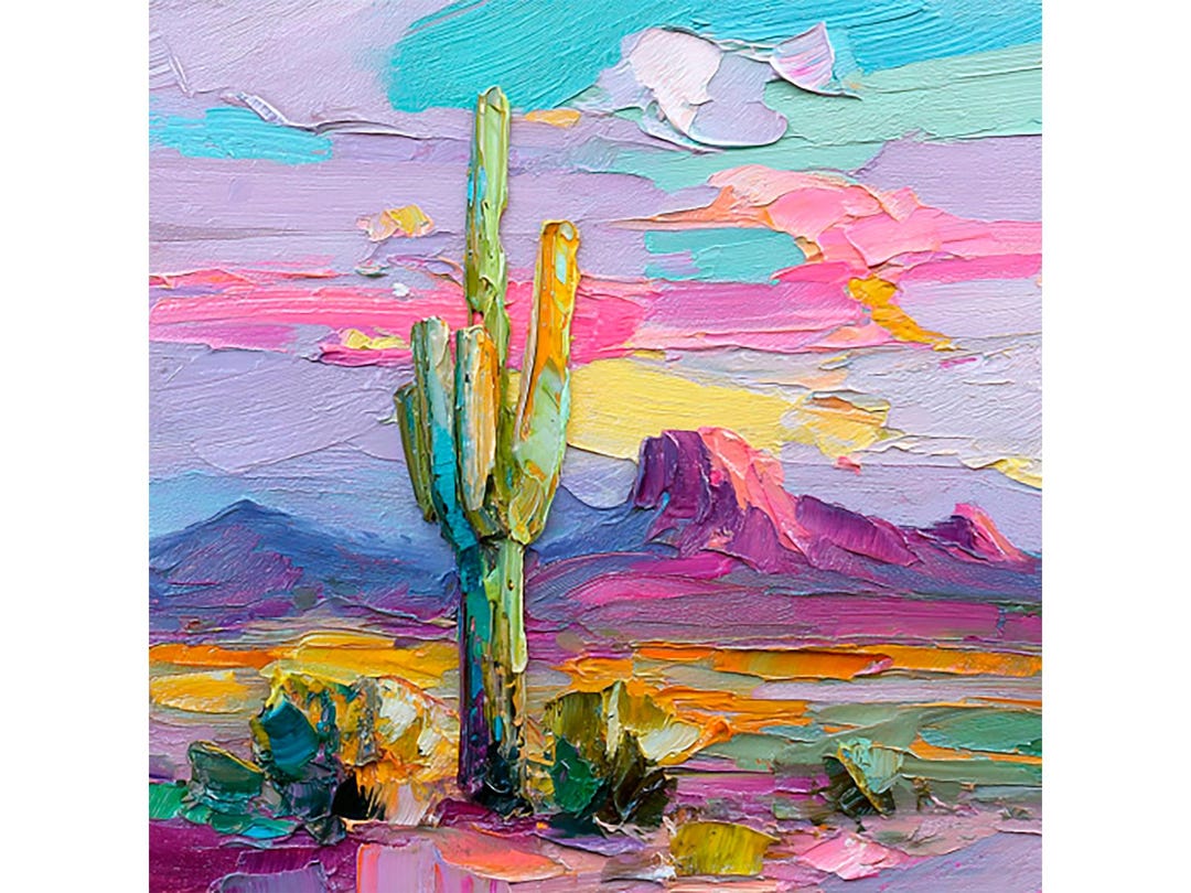 Arizona Desert Cactus Oil Painting: Colorful Impasto Landscape Art - Etsy