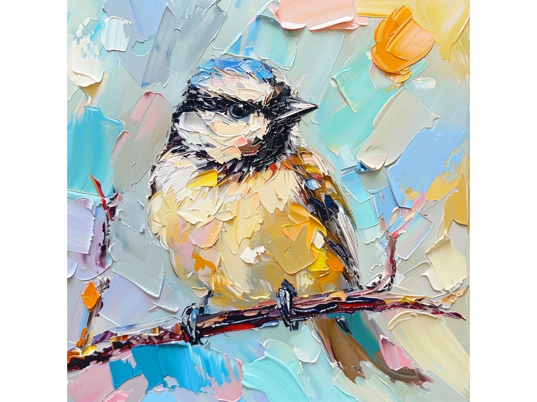 Chickadee Impasto Painting: Small Bird Art on Canvas (10x10 In) - Etsy