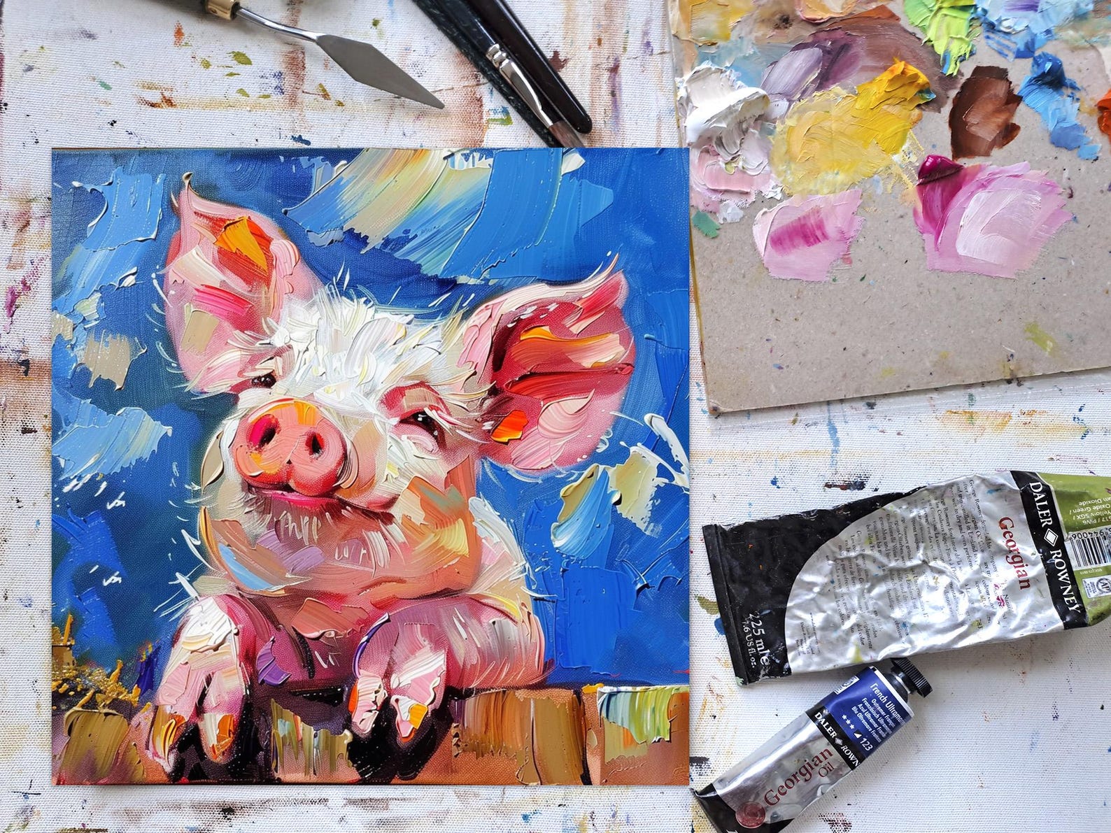 Piglet Portrait Painting: Original Farm Animal Oil Art, 10x10 - Etsy