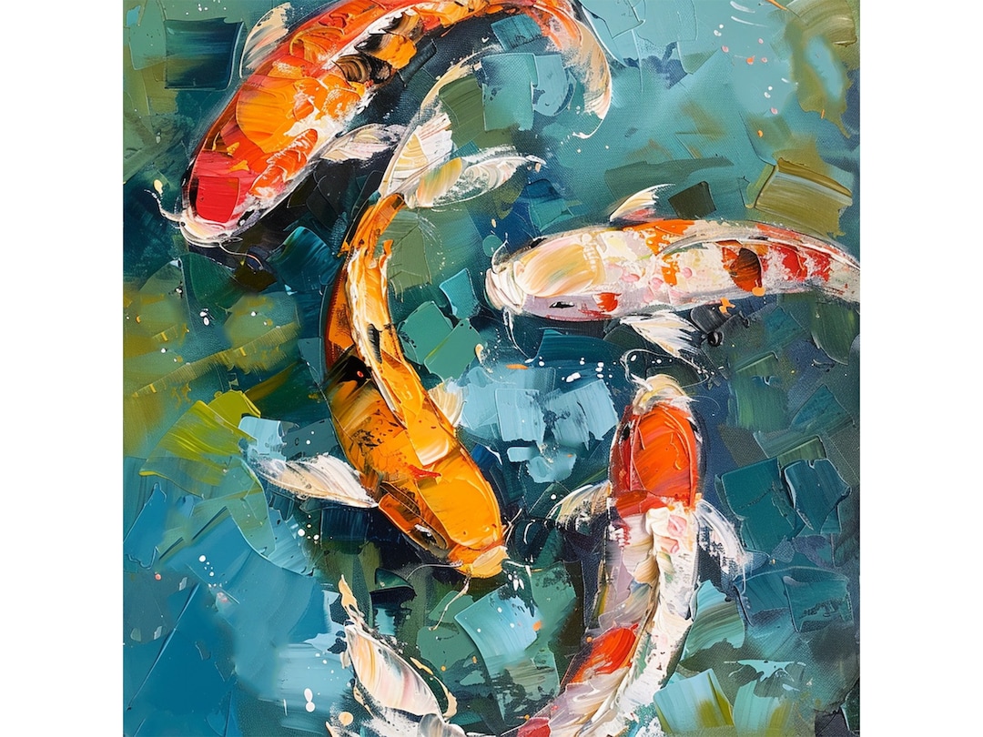 Koi Fish Oil Painting Goldfish Original Fine Art Animals Oil Artwork ...
