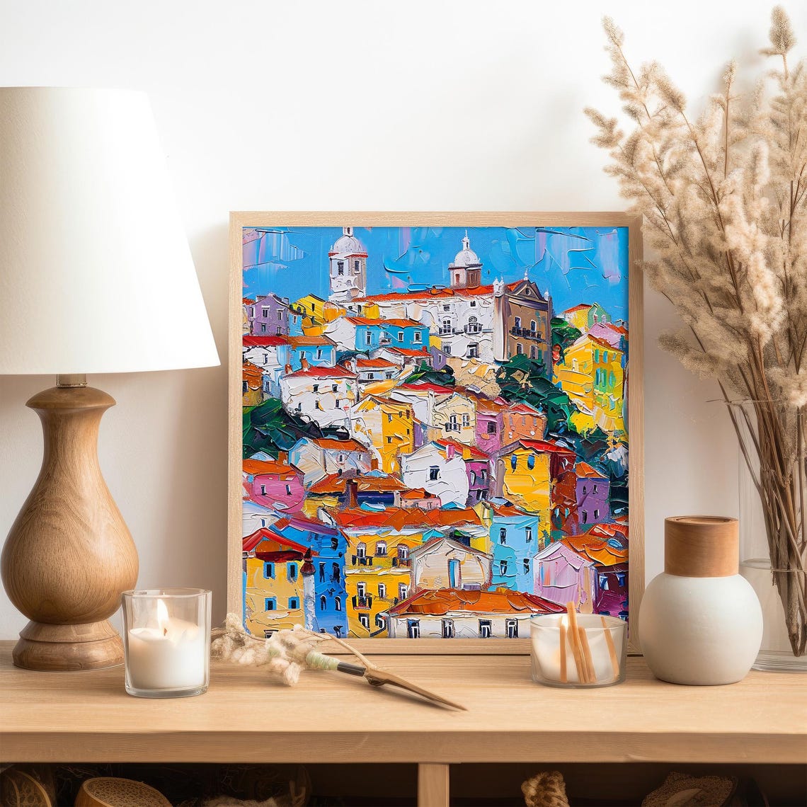 Lisbon Cityscape Painting: Portugal Impasto Canvas Art (20x20 In) - Etsy