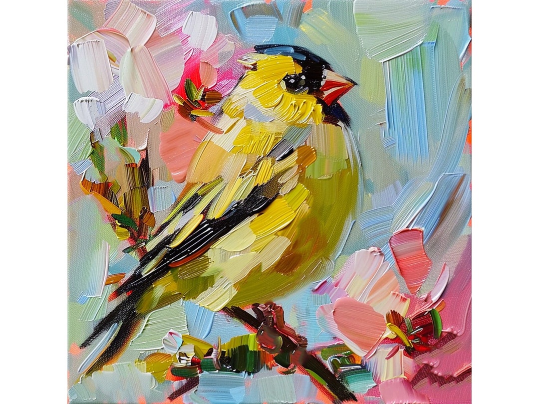 American Yellow Goldfinch Oil Painting on Canvas Birds Original Fine ...