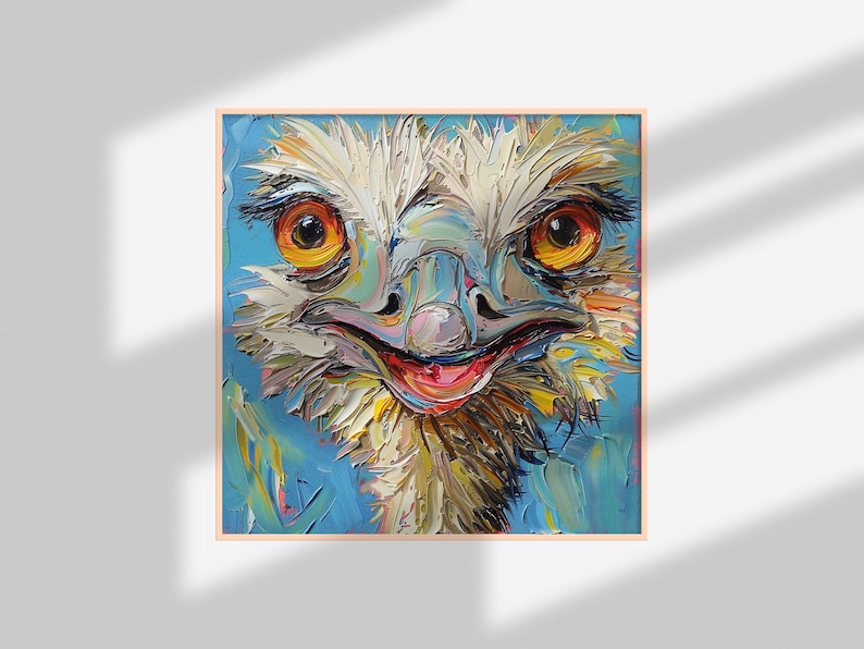 Ostrich Painting Birds Portrait Impasto Original Art Animals Wall Art ...