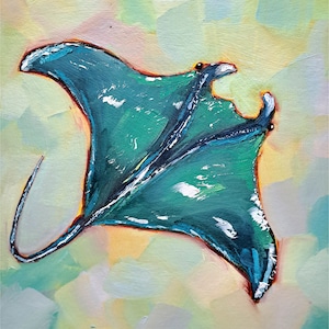 Stingray Oil Painting Fish Original Art Sea Animals Painting Marine ...