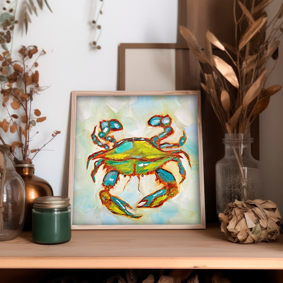 Blue Crab Oil Painting: Original Sea Animal Artwork, 10x10 - Etsy