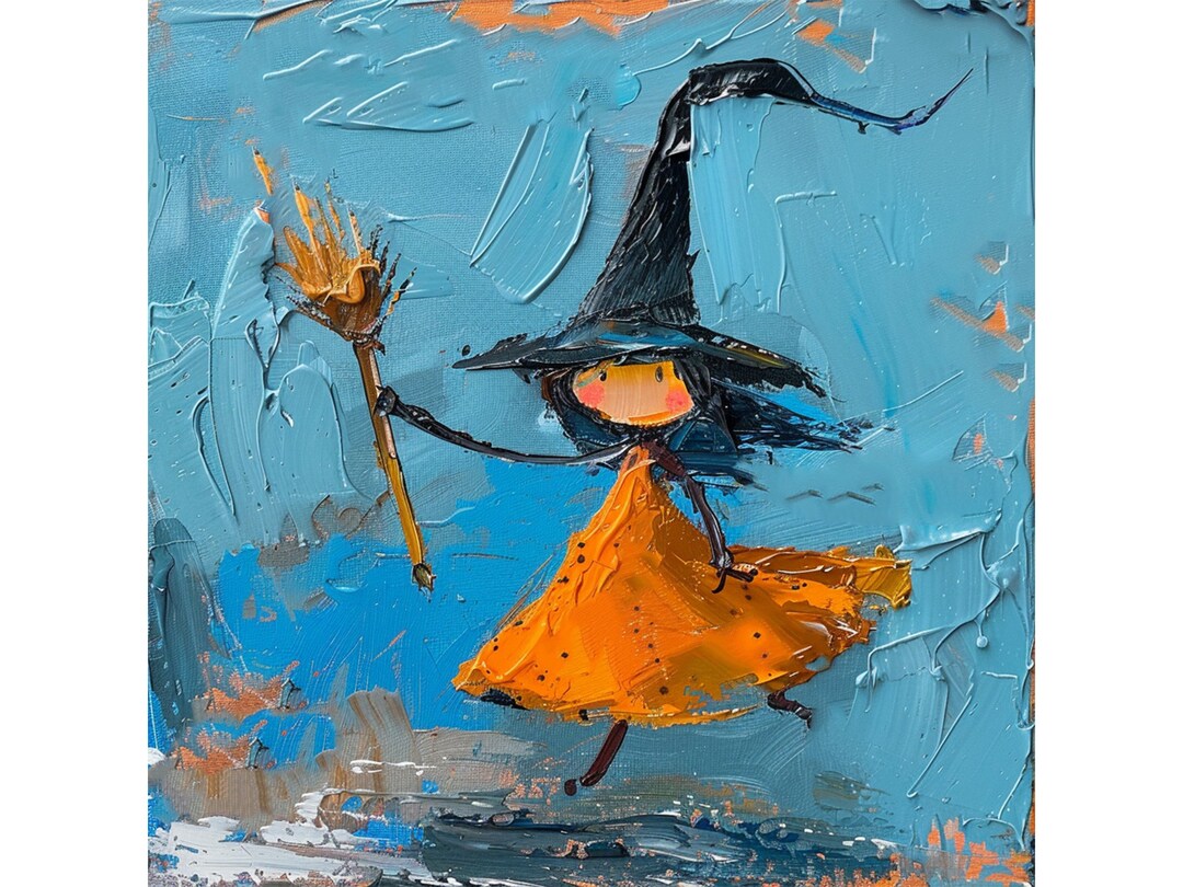 Witch Painting Halloween Original Art Woman Impasto Artwork Halloween ...