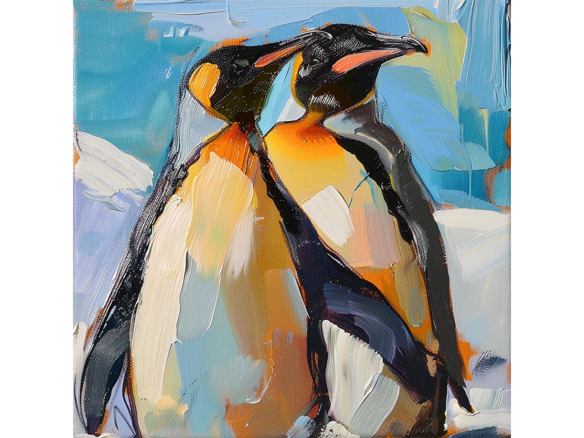 Emperor Penguin Painting on Canvas Couple Birds Original Art Polar ...