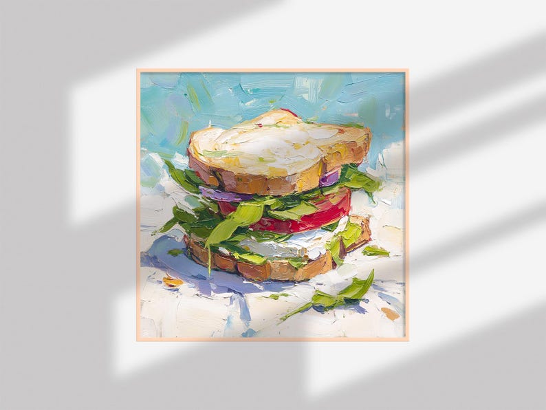 Sandwich Oil Painting Impasto Art Colorful Food Wall Decor Kitchen Art ...