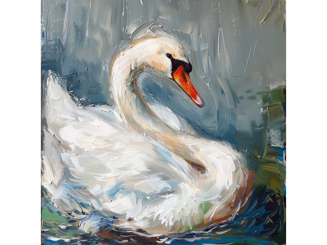 Swan Portrait Bird Original Oil Painting Elegant Animals Impasto Wall ...