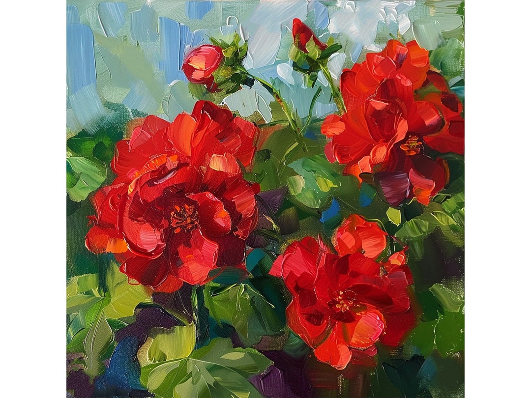 Red Geranium Oil Painting: Floral Botanical Art, 10x10 - Etsy