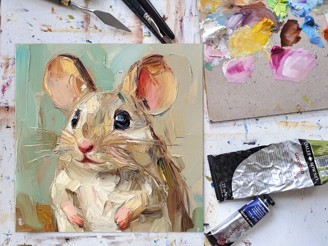 Mouse Oil Painting on Canvas: Whimsical Farmhouse Animal Art - Etsy