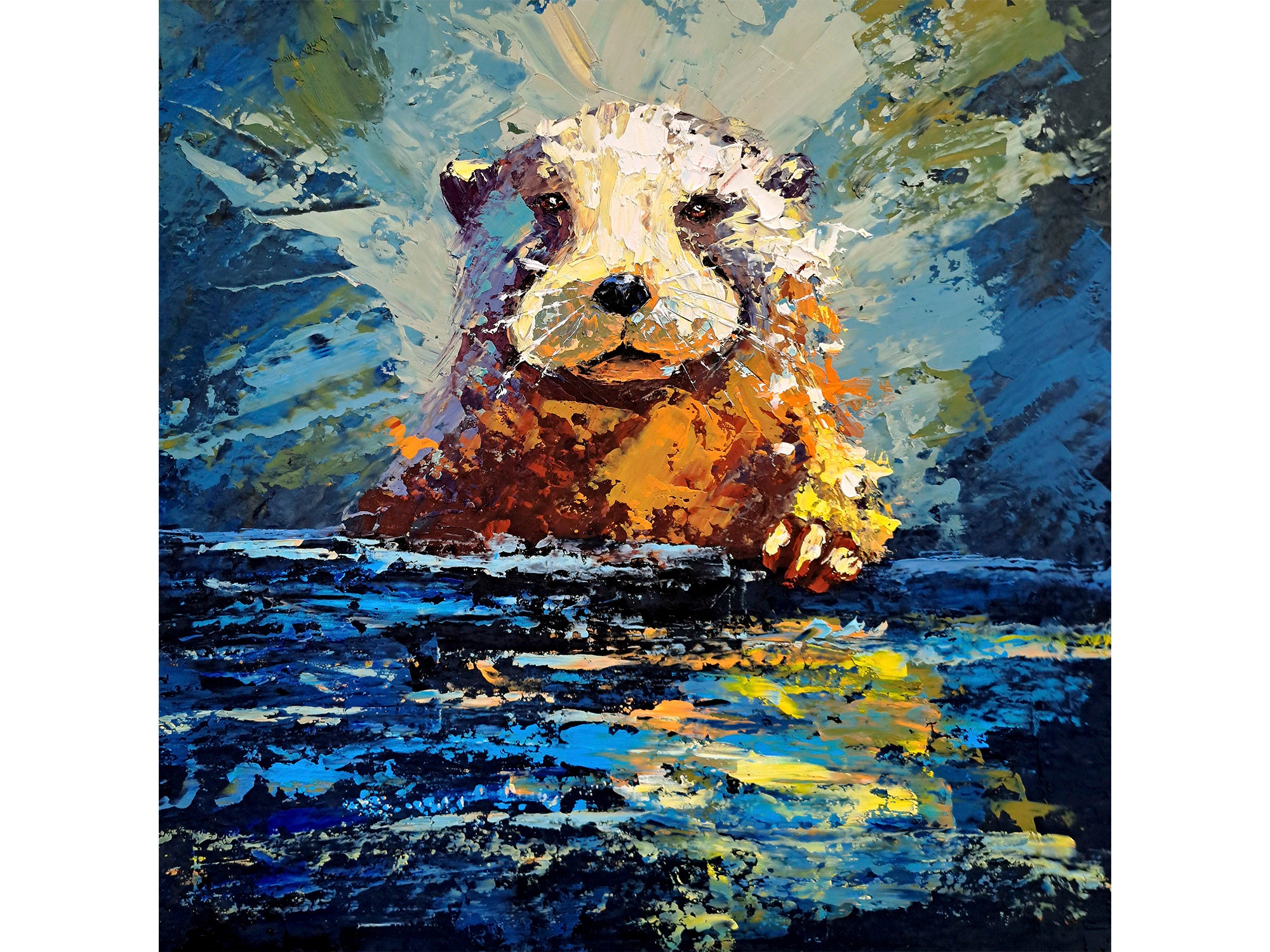 Otter Oil Painting Wild Animal Original Art Swamp Animals Artwork Pet ...