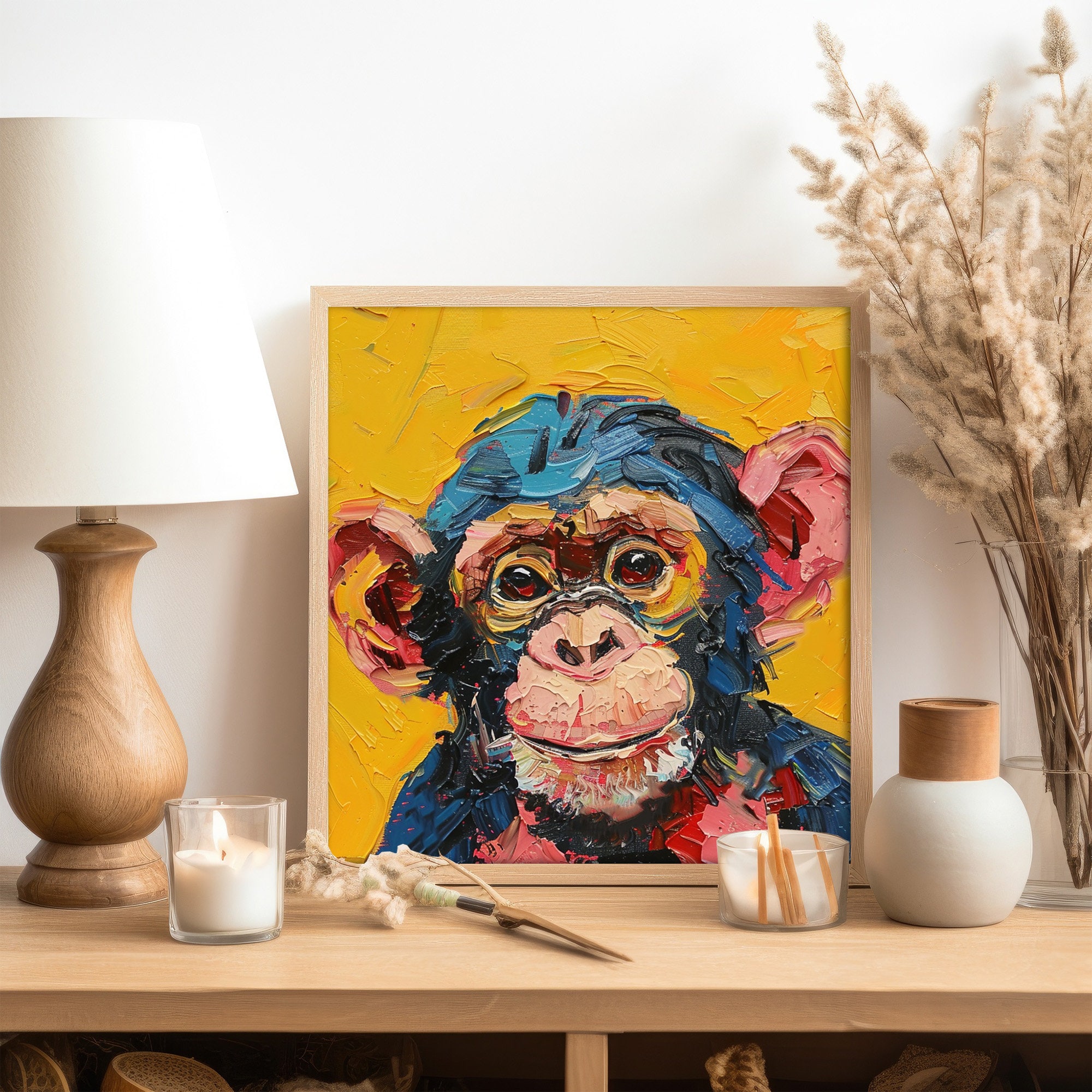 Monkey Oil Painting Animals Portrait Impasto Original Art Chimpanzee ...