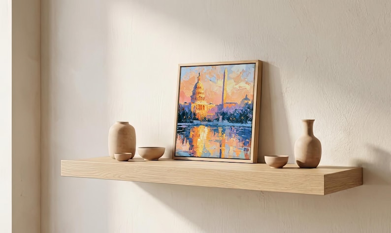 Washington DC Large Oil Painting Capitol and Monument Wall Art Colorful ...