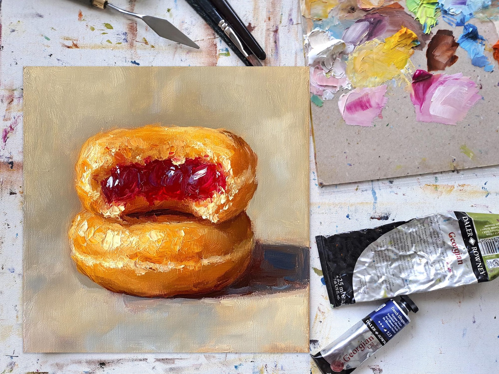 Jelly Donut Painting: Original Food Still Life, Kitchen Wall Art (10x10 ...