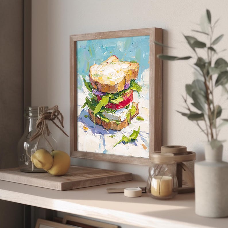 Sandwich Oil Painting Impasto Art Colorful Food Wall Decor Kitchen Art ...