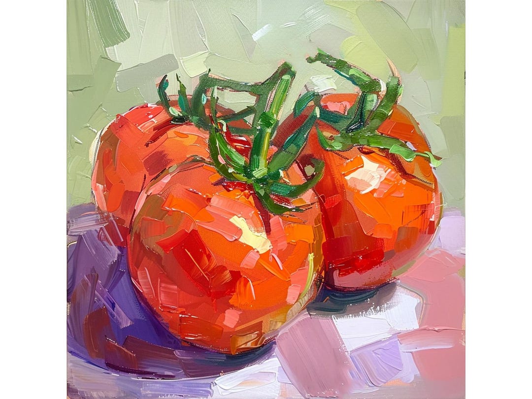 Tomatoes Oil Painting Tomato Original Art Food Artwork Kitchen Wall Art ...