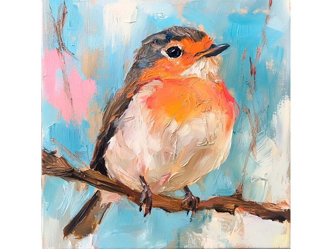 Robin Bird Oil Painting on Canvas Colorful Robin Bird Art on Canvas ...