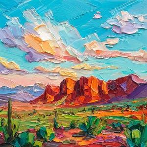 Arizona Desert Oil Painting: Colorful Landscape Art Southwest Wall Art ...