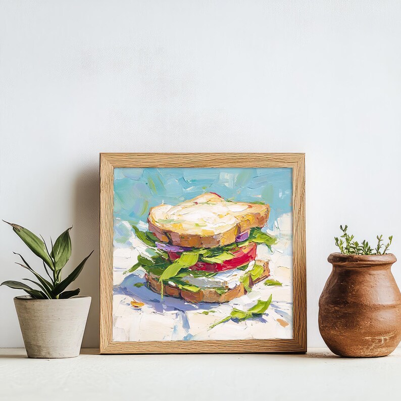 Sandwich Oil Painting Impasto Art Colorful Food Wall Decor Kitchen Art ...