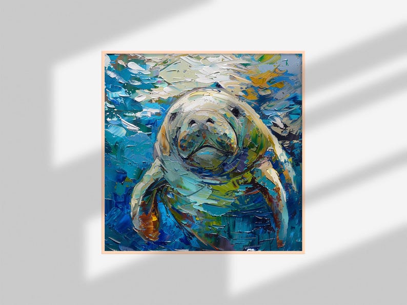 Manatee Painting on Canvas Underwater Animals Wall Art Decor Manatee ...