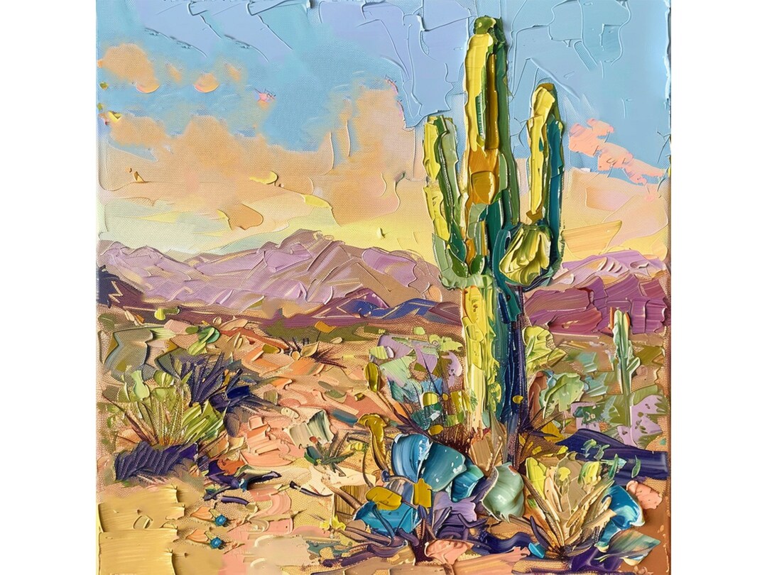Saguaro Painting Arizona National Park Original Oil Art Cactus Impasto ...
