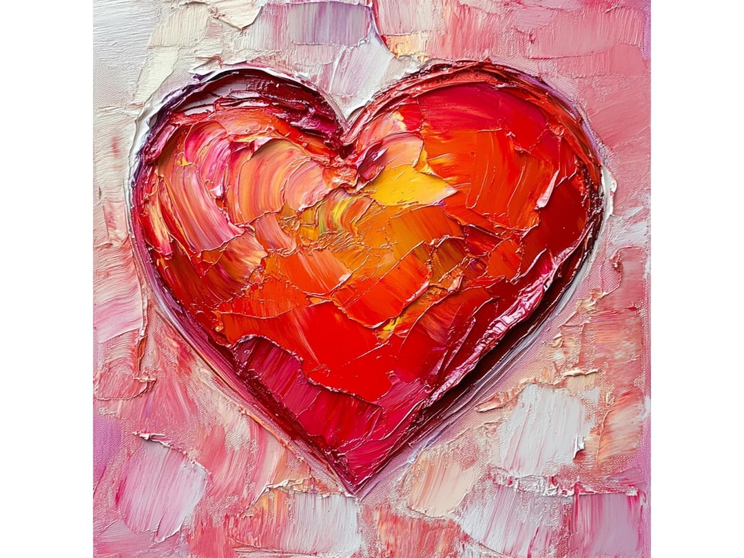 Red Heart Oil Painting: Textured Canvas Wall Art (10x10 Inches) - Etsy