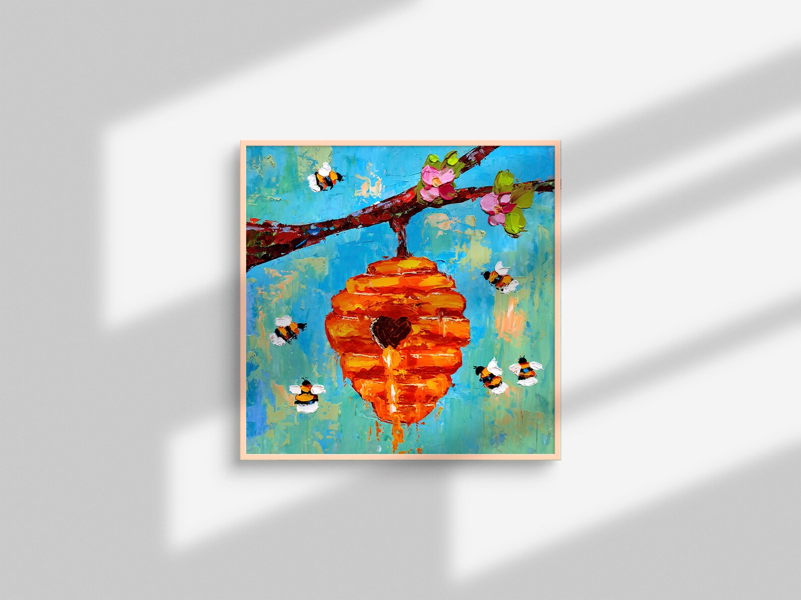 Beehive Painting Bee Original Art Honeybee Impasto Oil Painting Hive ...