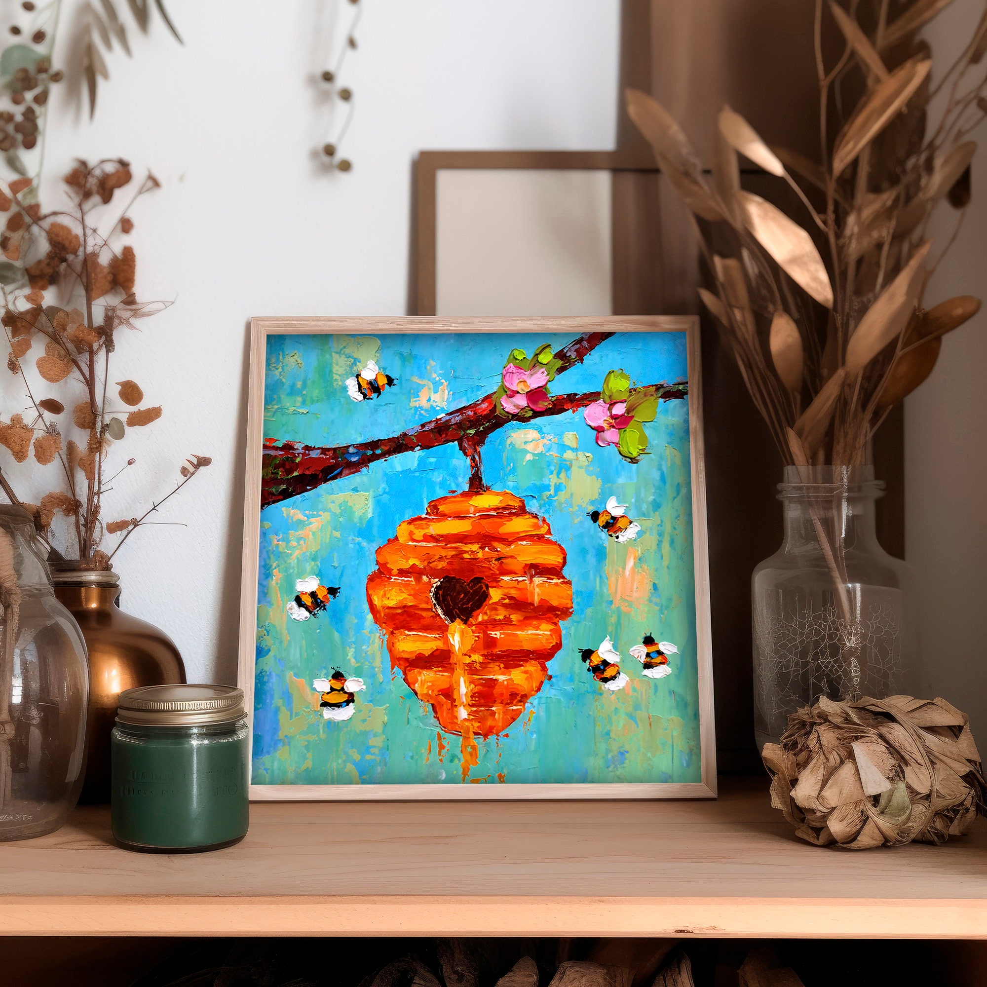 Beehive Painting Bee Original Art Honeybee Impasto Oil Painting Hive ...