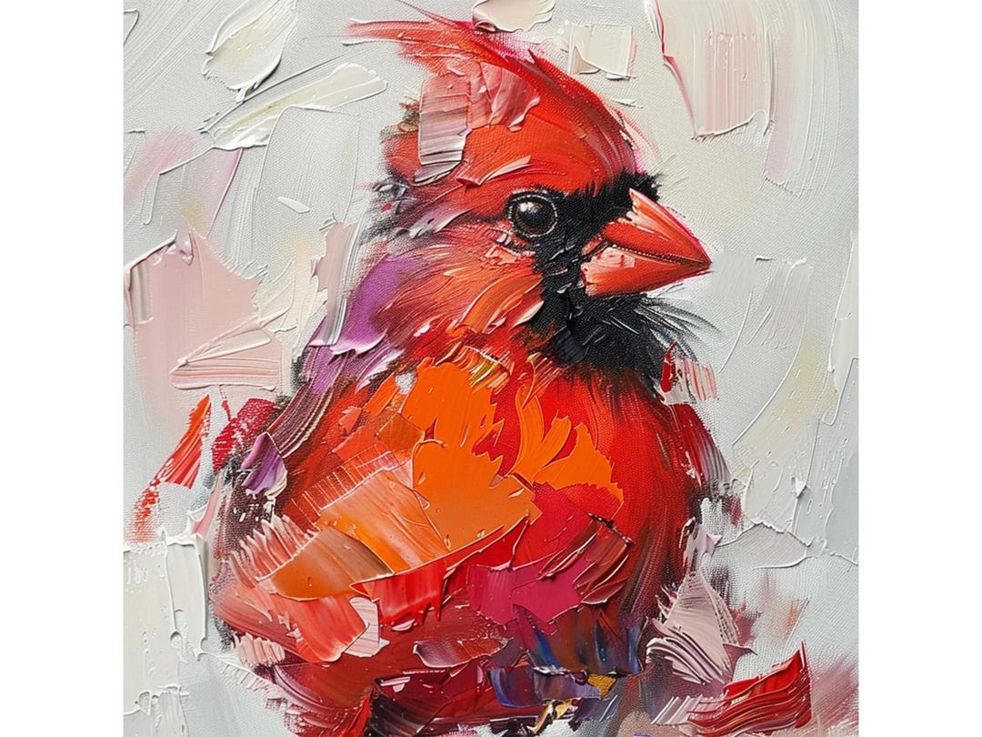 Red Cardinal Bird Painting on Canvas Chickadee Original Canvas Art ...