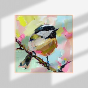 Chickadee Oil Painting on Canvas: Small Bird Art (10x10 In) - Etsy