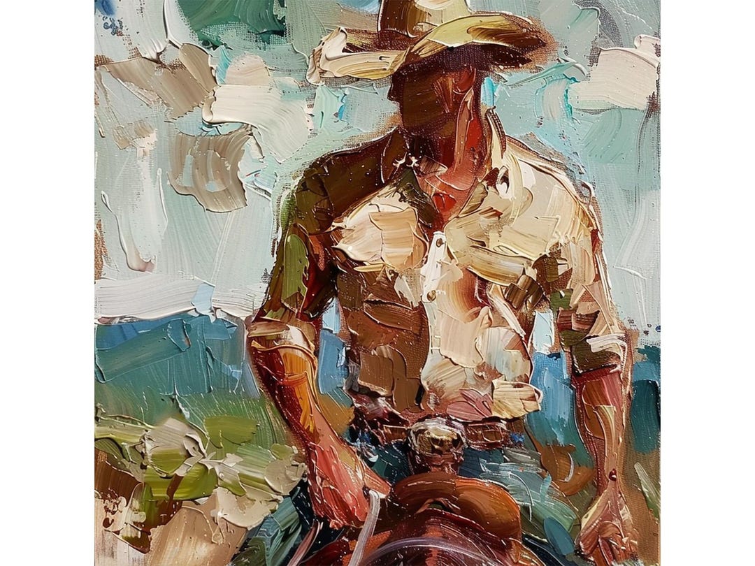 Cowboy Painting on Canvas Cowboy Original Canvas Fine Art Male Bodies ...