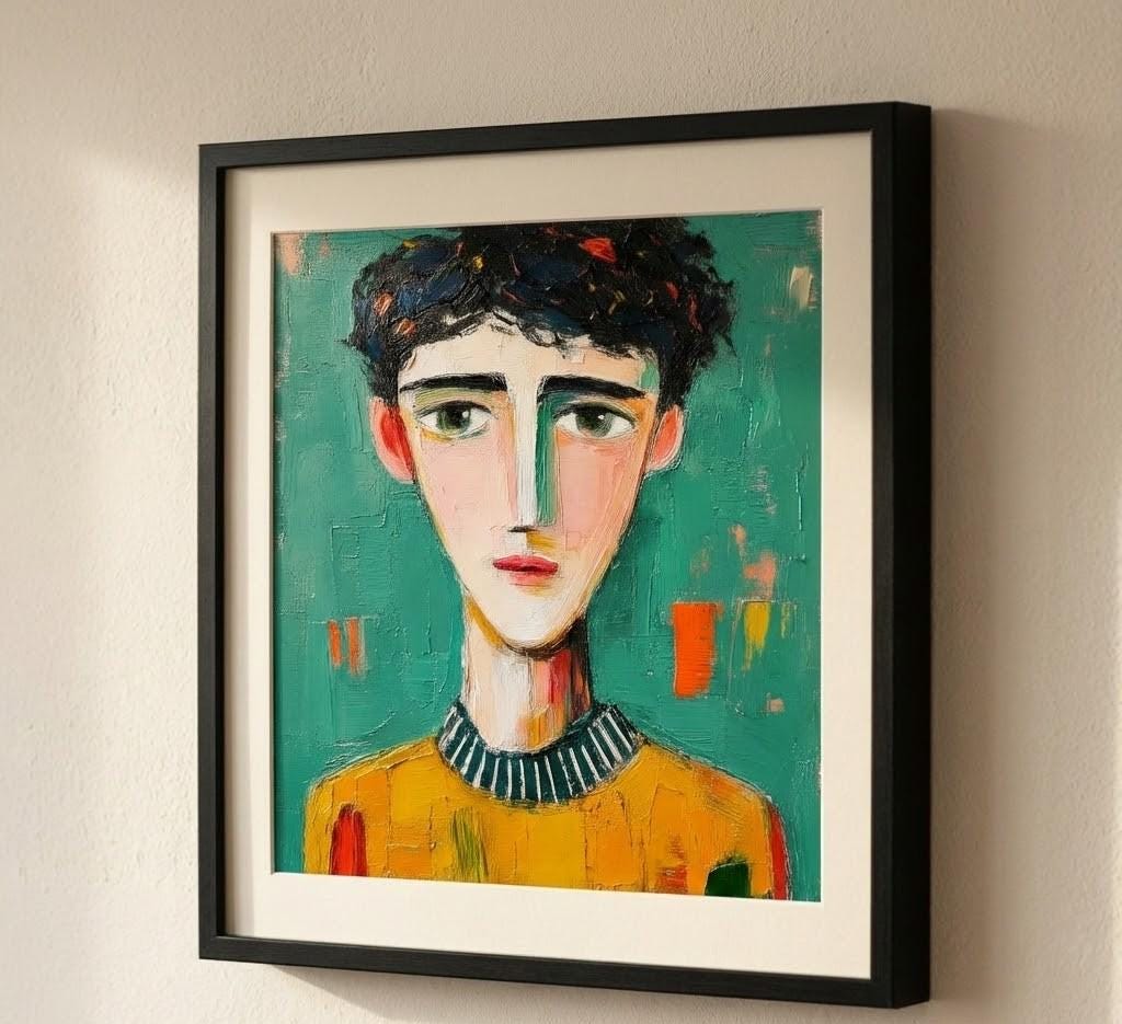 Male Portrait Naive Oil Painting Abstract Male Face Wall Art Textured ...