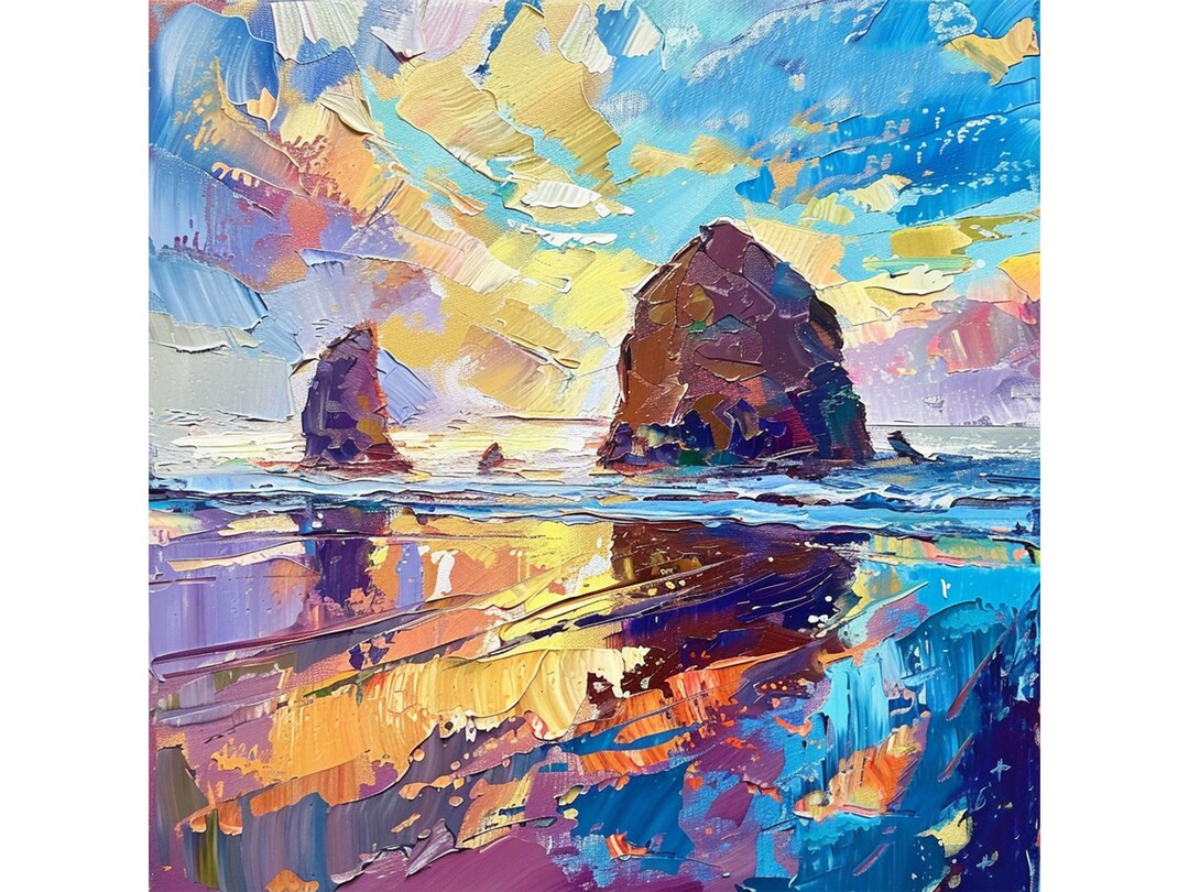 Cannon Beach Painting on Canvas Oregon Seascape Original Artwork Travel ...