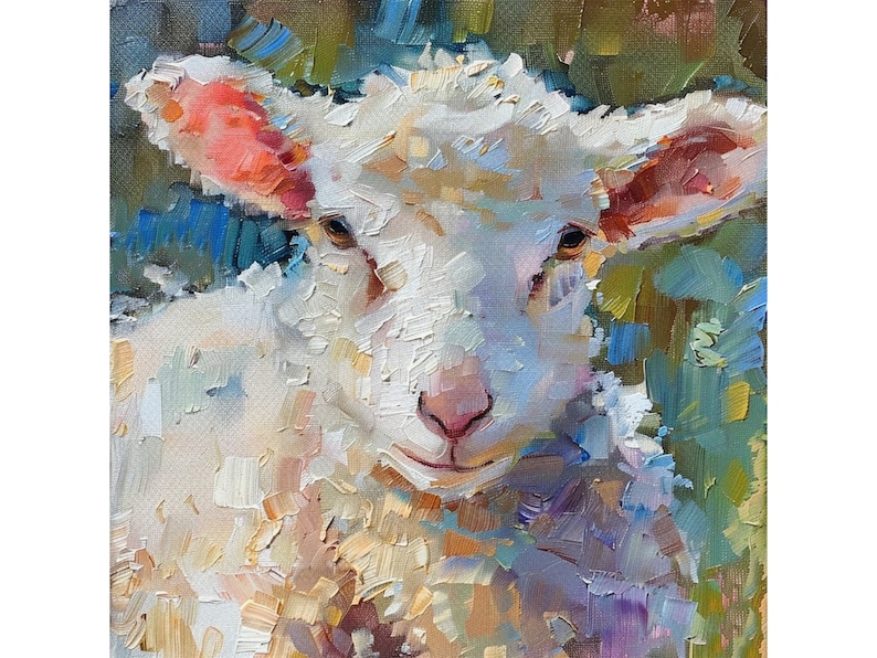 Sheep Oil Painting on Canvas Lamb Impasto Original Art Farm Animals ...