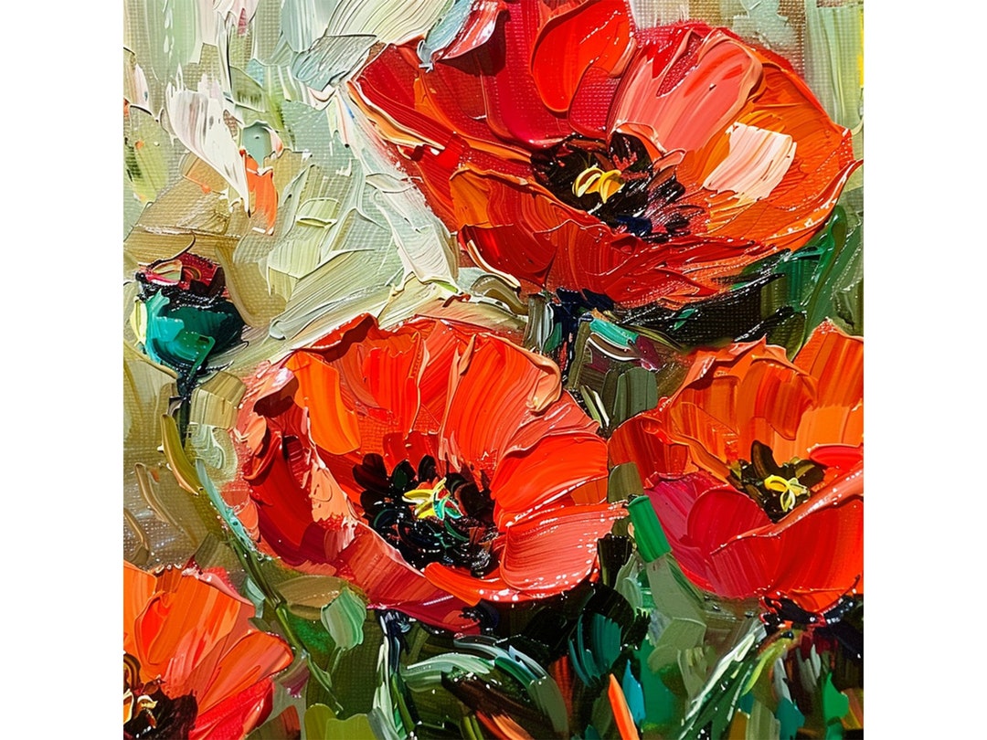 Red Poppies Impasto Oil Painting: Meadow Floral Art - Etsy