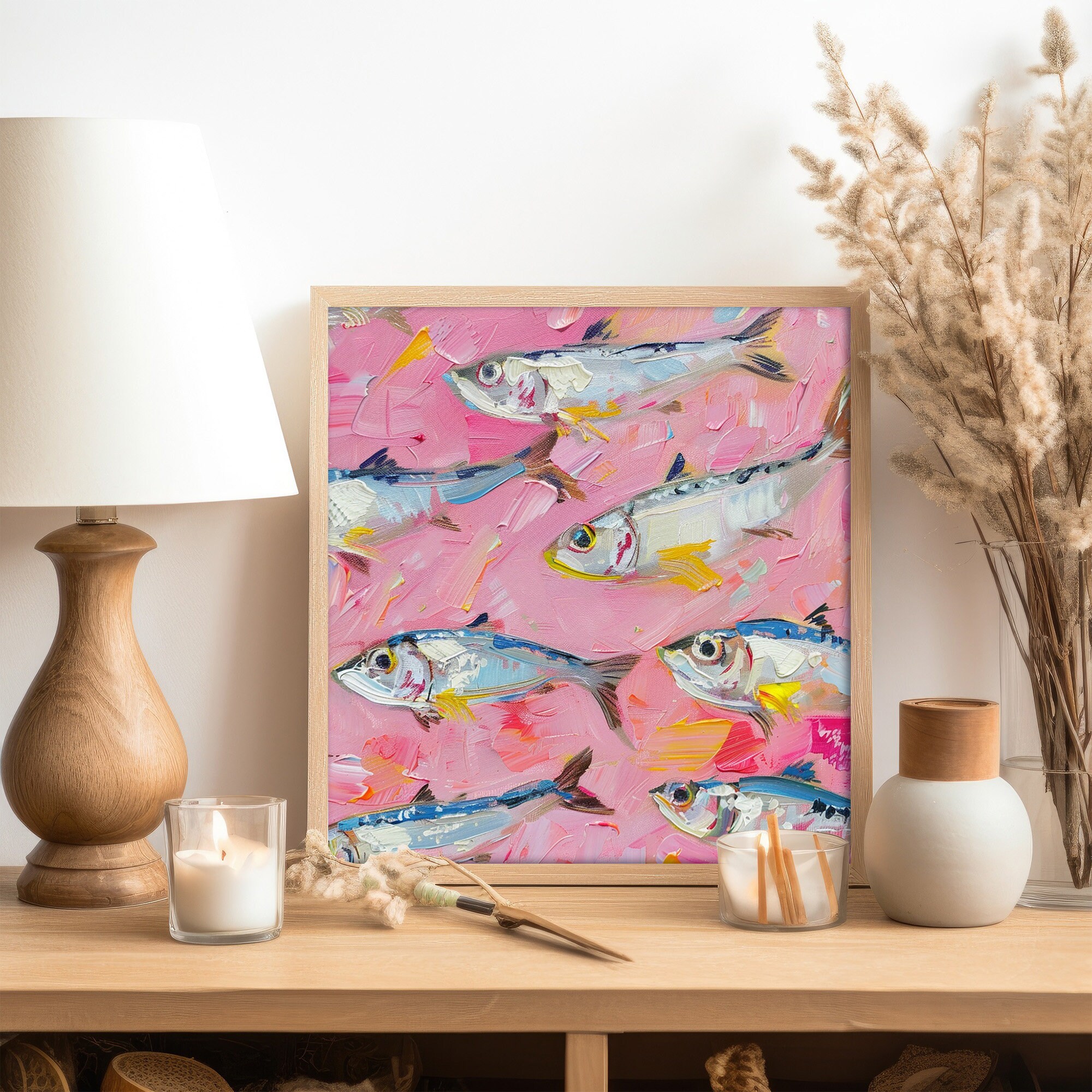 Sardine Original Painting Fish Artwork Animal Oil Wall Art Underwater ...
