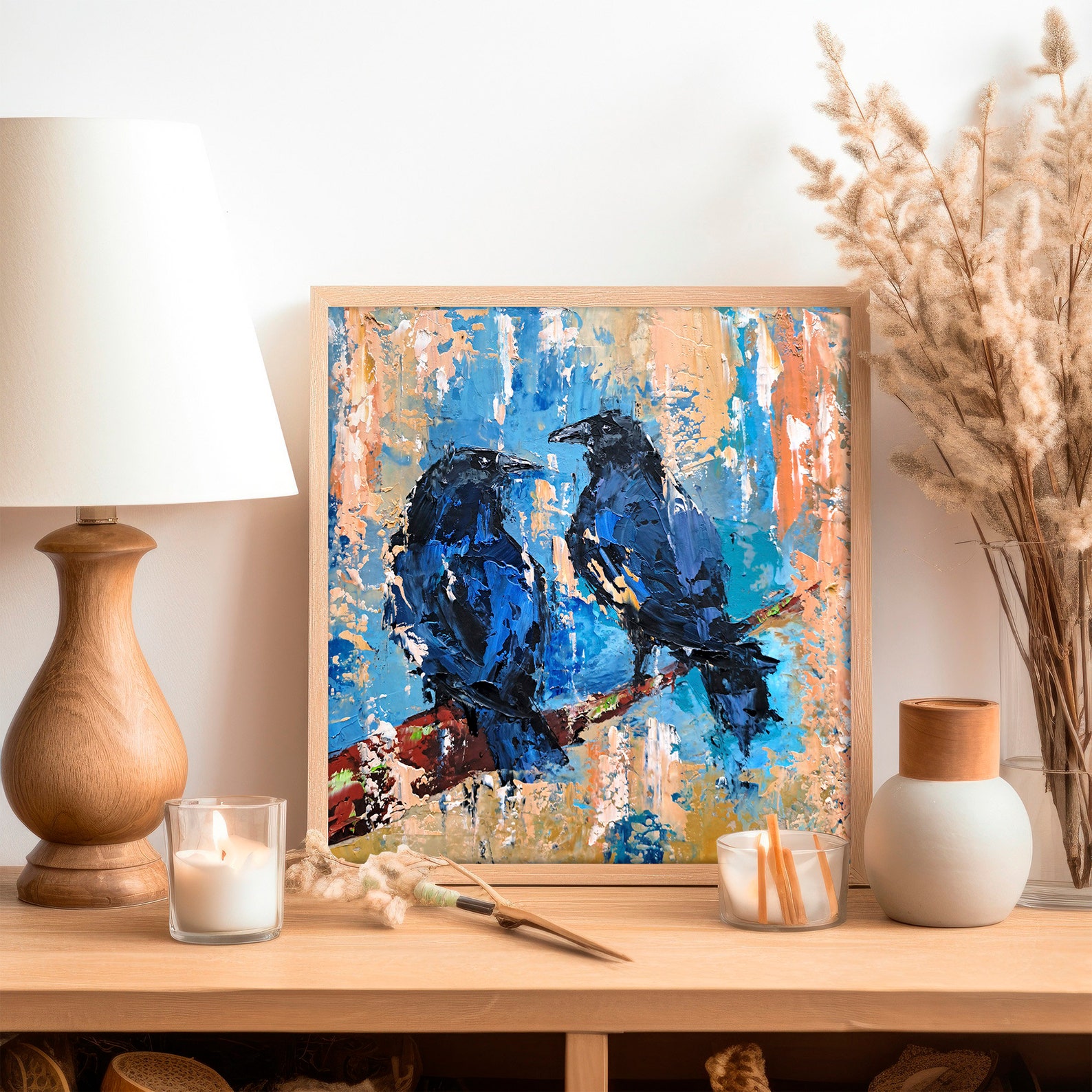 Black Ravens Oil Painting: Couple of Crows, Original Bird Art - Etsy