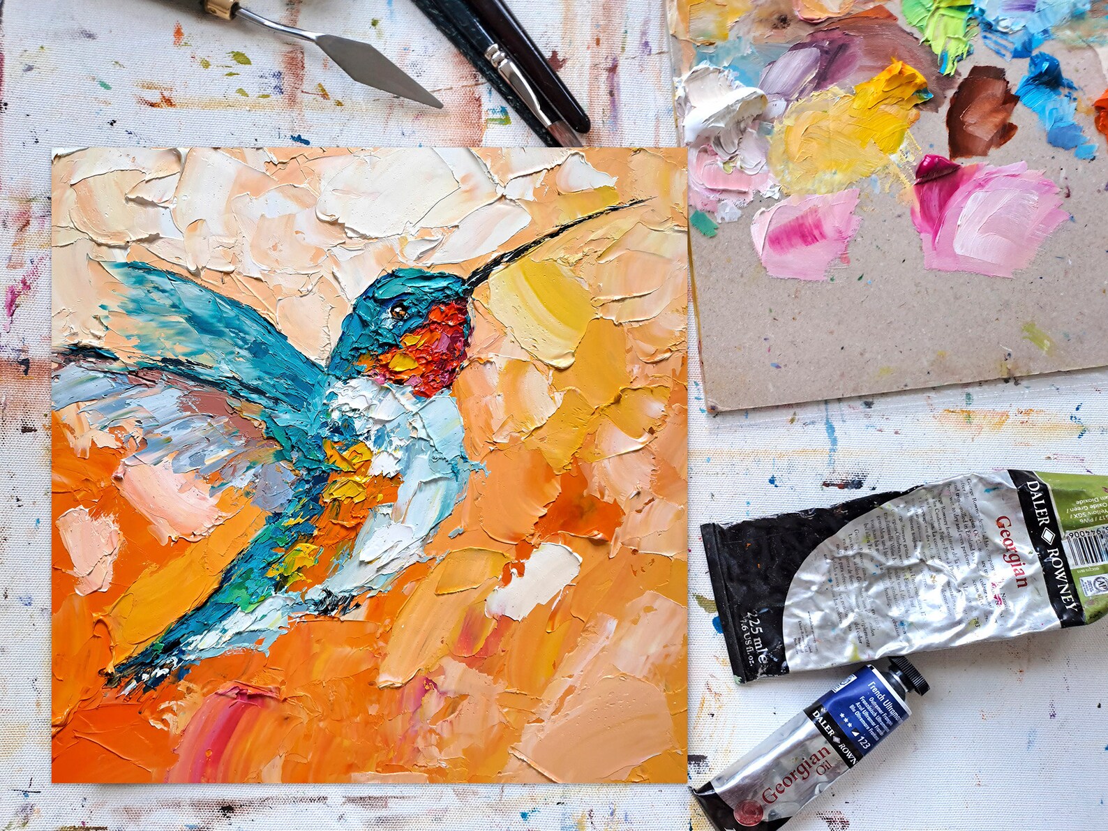 Hummingbird Oil Painting Bird Original Fine Art Animals Impasto Artwork ...